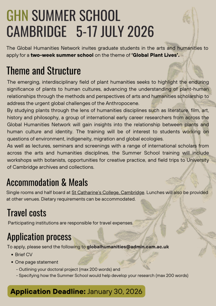 Global Humanities Summer School 2026 – Global Humanities Network